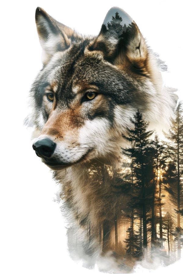 Majestic Wolf Double Exposure with Forest Landscape Stock Image - Image ...
