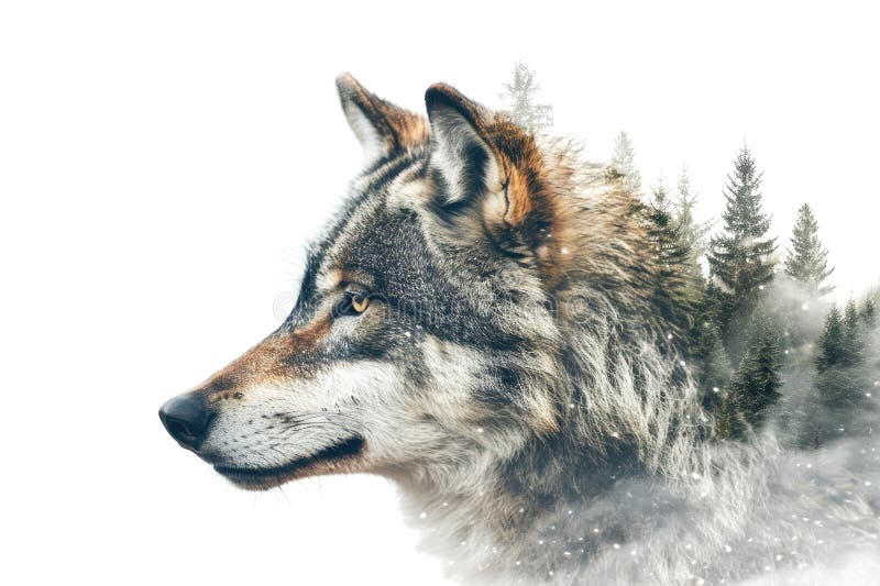 Majestic Wolf Double Exposure with Forest Landscape Stock Photo - Image ...