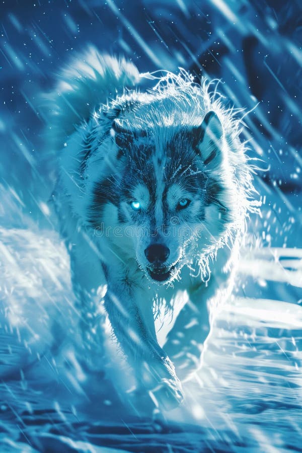 Majestic Wolf in Dynamic Motion through Wintry Landscape with ...