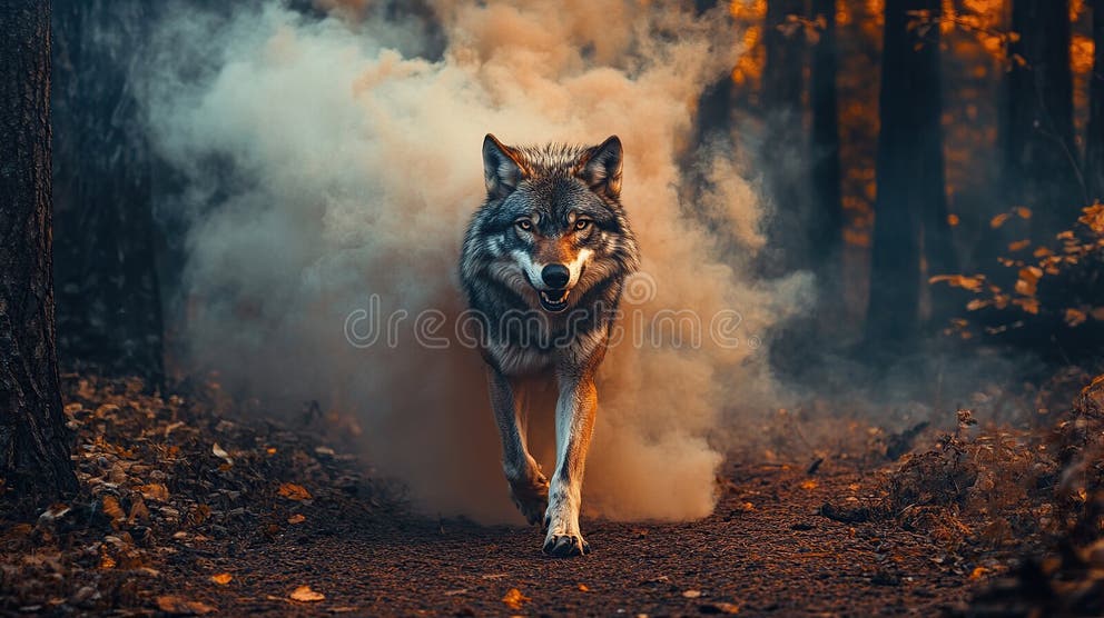 Majestic Wolf Emerging from Mystical Forest Smoke Stock Photo - Image ...
