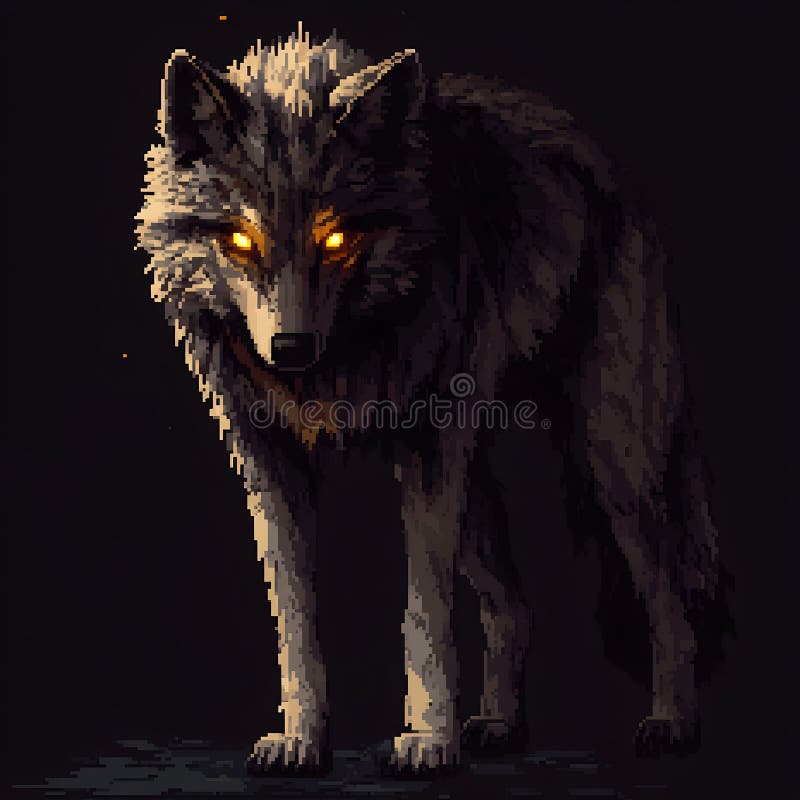 Majestic Wolf with Glowing Eyes in Dark Woodland Setting Stock Photo ...