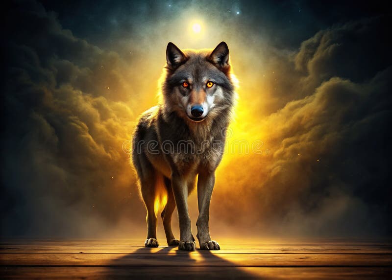 Majestic Wolf with Glowing Eyes Under a Spotlight a Dramatic and ...