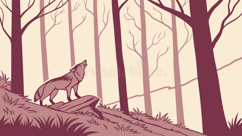 Majestic Wolf Howling in a Stylized Forest, Wildlife Vector Art, Vector ...