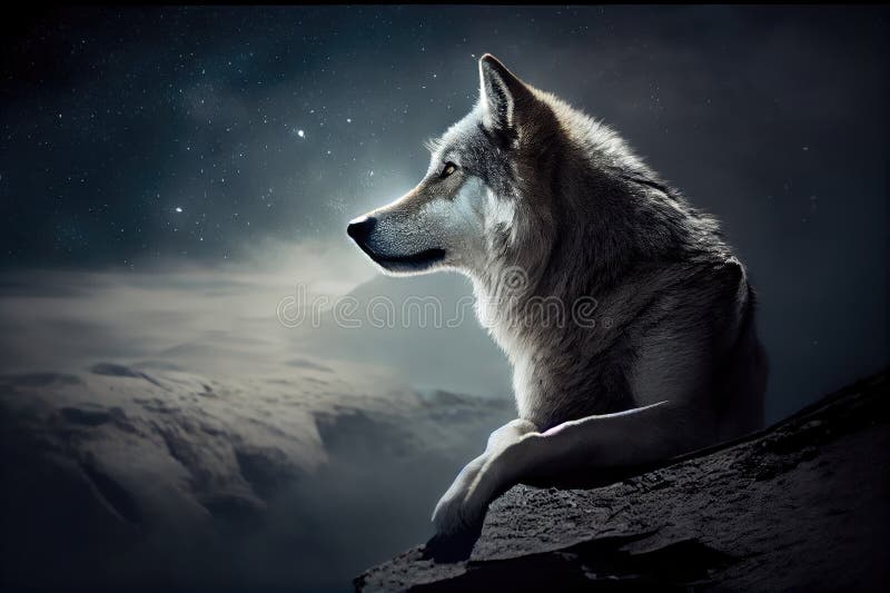 Majestic Wolf Looking Down on the World from His Lofty Perch Stock ...