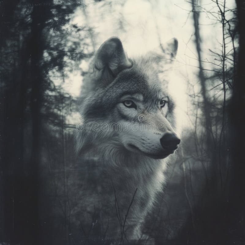 Majestic Wolf in Mysterious Forest at Dusk Stock Photo - Image of ...