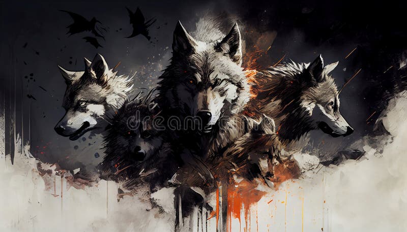 A Majestic Pack of Wolves Under a Full Moon in a Vast, Snow-covered ...