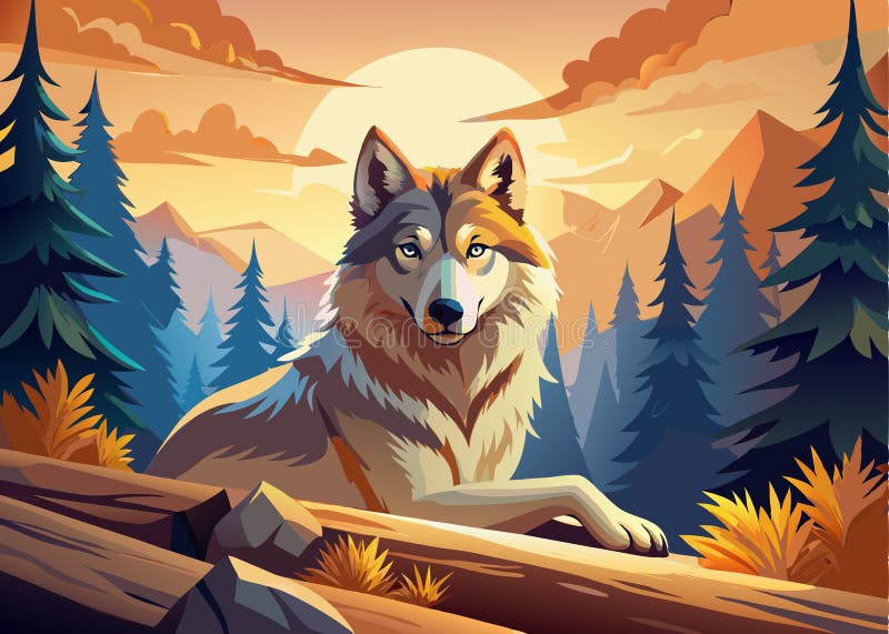 Majestic Wolf Double Exposure with Forest Landscape Stock Illustration ...