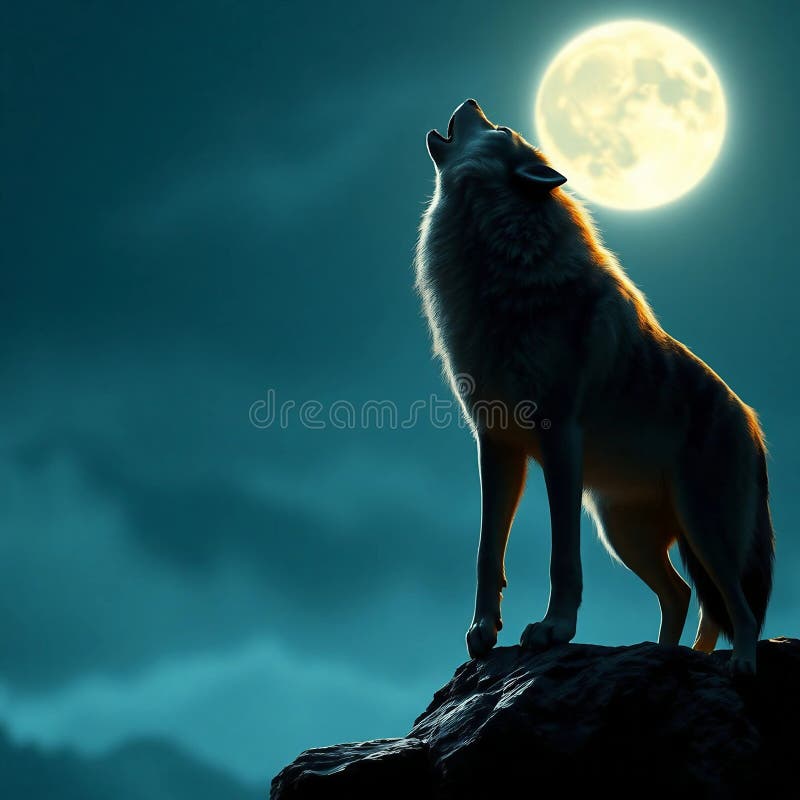Majestic Wolf Standing on a Cliff, Its Silhouette Highlighted by the ...