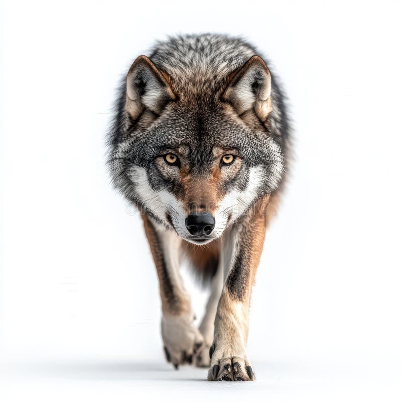 Majestic Wolf Walking Towards Camera White Background Stock Illustration - Illustration of claws ...
