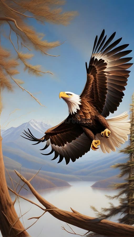A Majestic Young Eagle Perched Atop a Lofty Tree Branch Stock ...