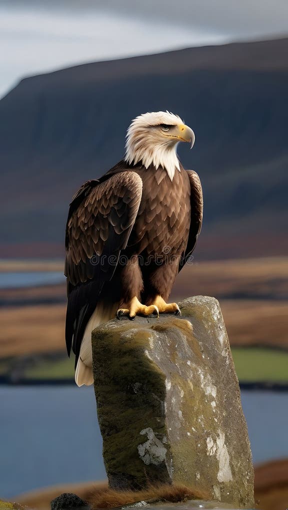 A Majestic Young Eagle Perched Atop a Lofty Tree Branch Stock ...