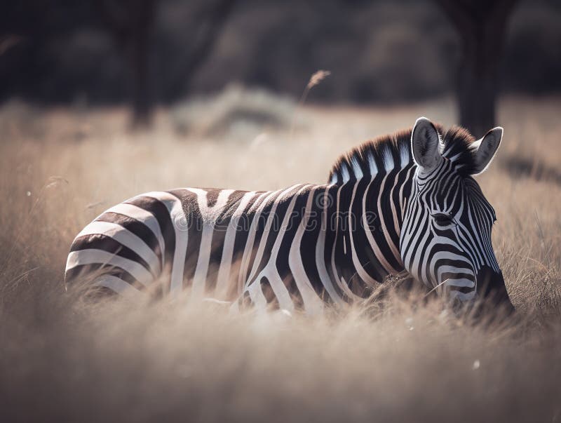 Majestic Zebra Resting in Grassland Stock Illustration - Illustration ...