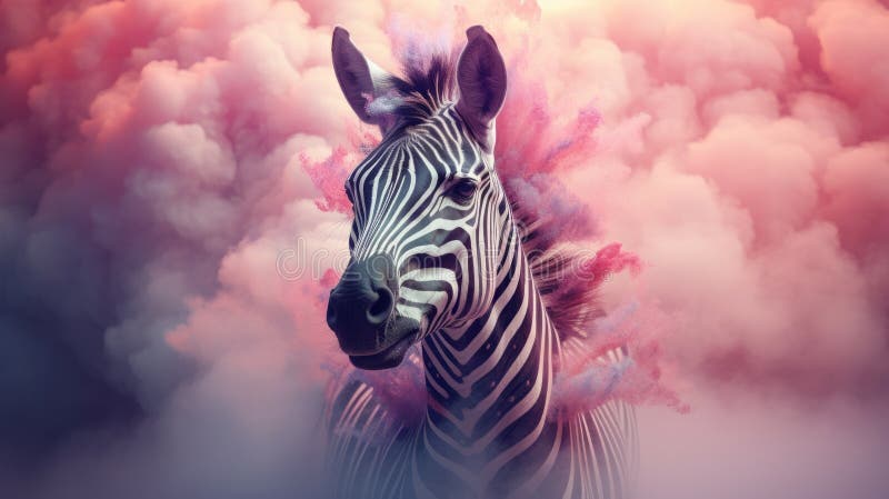 A Majestic Zebra Standing Against a Dramatic Backdrop of Swirling Smoke ...