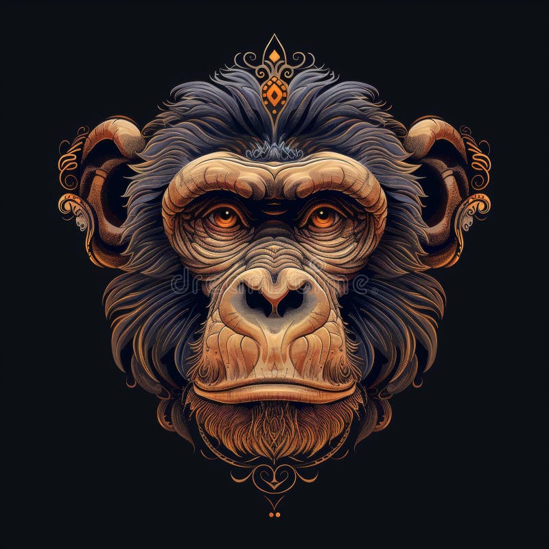 Majestuosa Cabeza Poderosa De Un Simio Sobre Fondo Negro Imagen de ...