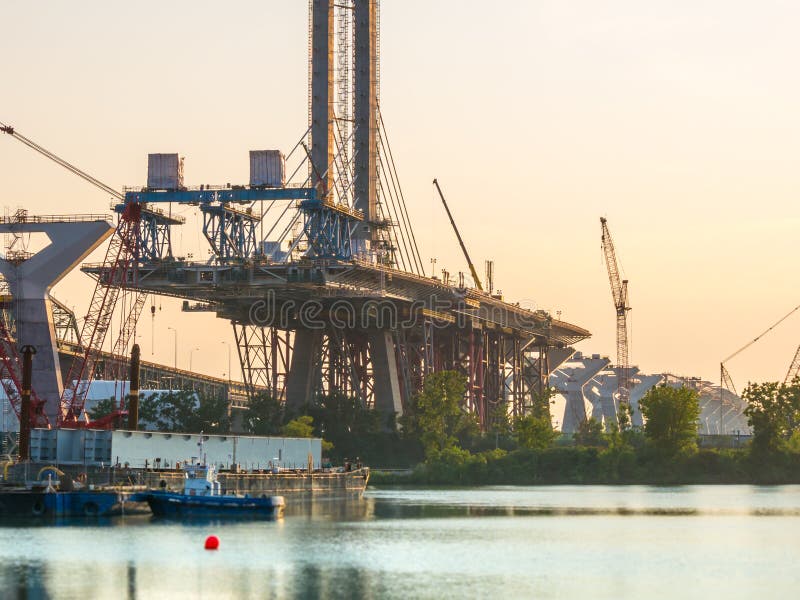 Major Bridge Construction Site at the Golden Hour, Montreal, Quebec ...