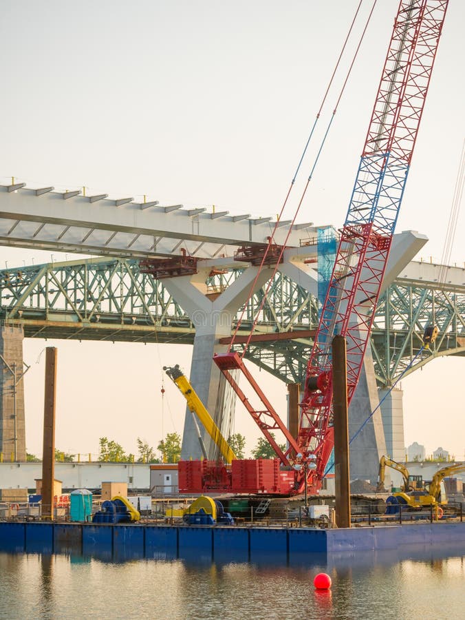 Major Bridge Construction Site at the Golden Hour, Montreal, Quebec ...