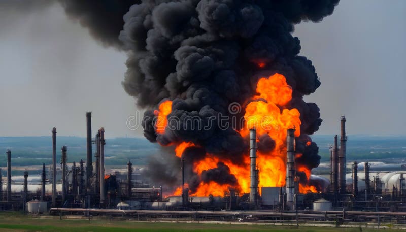 Industrial Oil Refinery Explosion: Massive Fire and Black Smoke ...