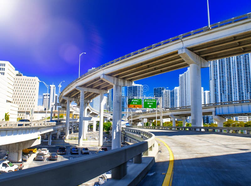 Major Road To Downtown Miami, Florida Stock Image - Image of motion ...