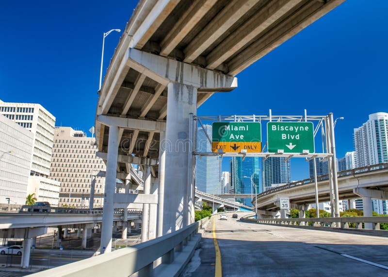 Major Road To Downtown Miami, Florida Stock Image - Image of outdoors ...