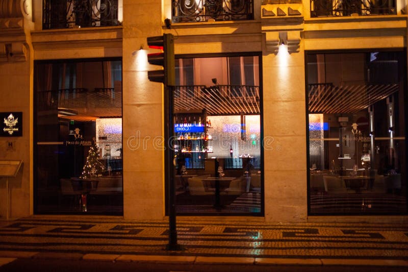 Major Shopping District at Night in Lisbon Editorial Stock Image ...