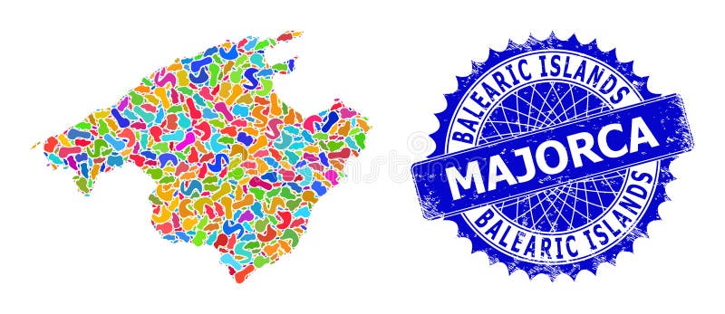 Spot Collage Majorca Map and Scratched Badge Stock Vector ...
