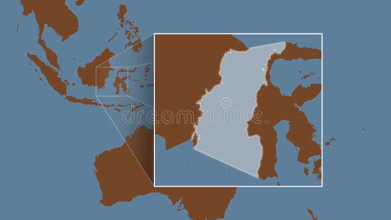 Makassar Strait. Solid Map. Patterson Cylindrical. Close-up Stock Video ...