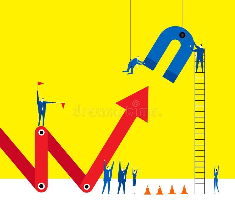 Office Cooperative Teamwork. Success Building. Line Growth Direction To ...