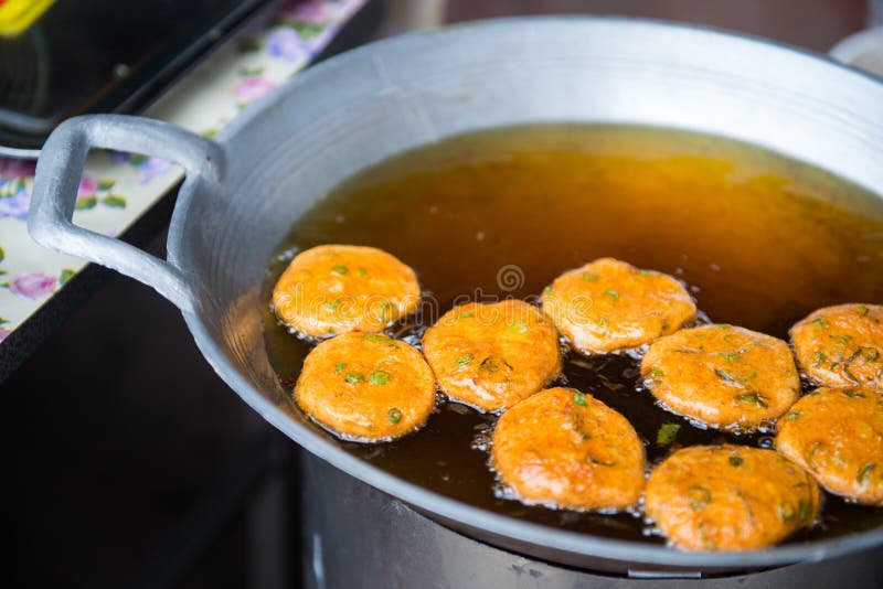 Make Deep Fried Fish Paste Ball in a Pan Stock Image - Image of food ...