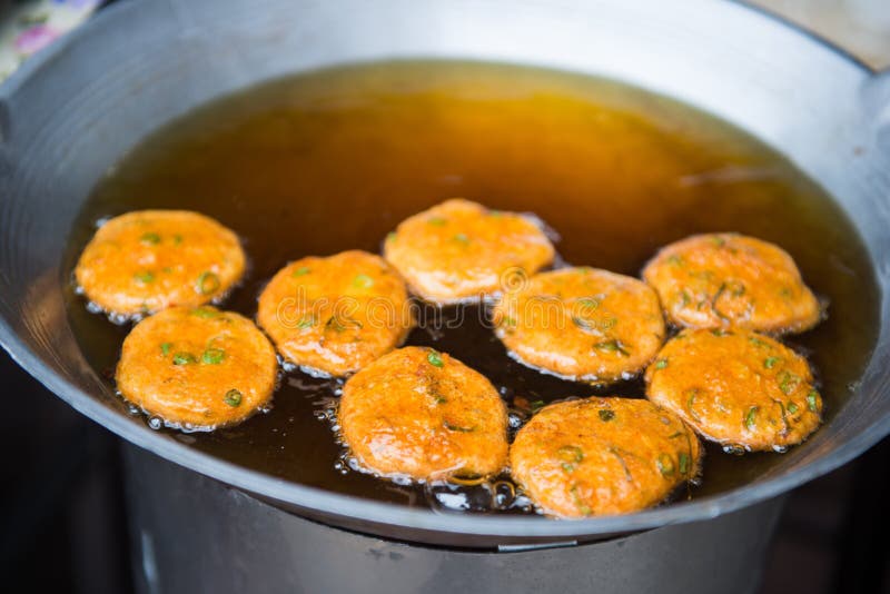 Make Deep Fried Fish Paste Ball in a Pan Stock Image - Image of tasty ...