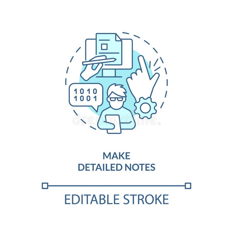Make Detailed Notes Turquoise Concept Icon Stock Illustration