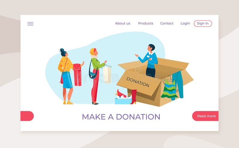 Make Donation Web Application Website Banner, Template Landing Webpage Mobile App Flat Vector ...