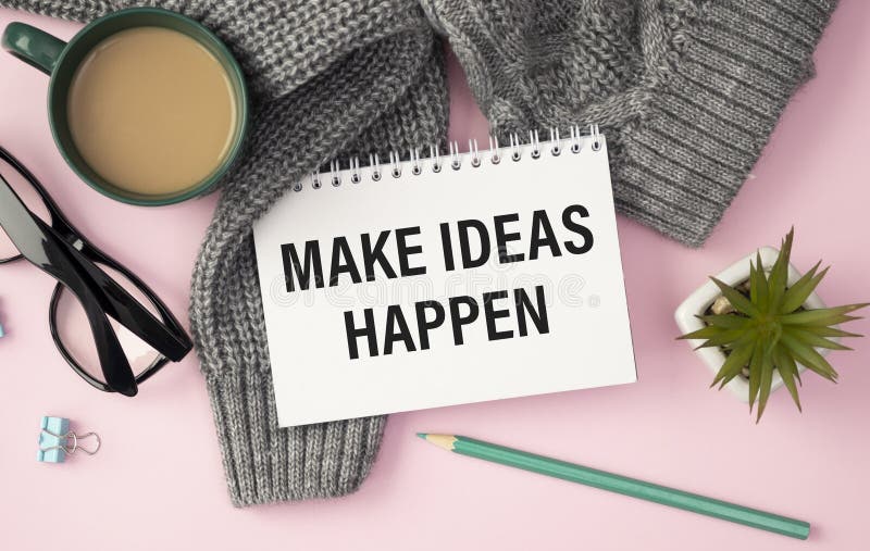 MAKE IDEAS HAPPEN Text Written on a Paper Stock Image - Image of goal ...