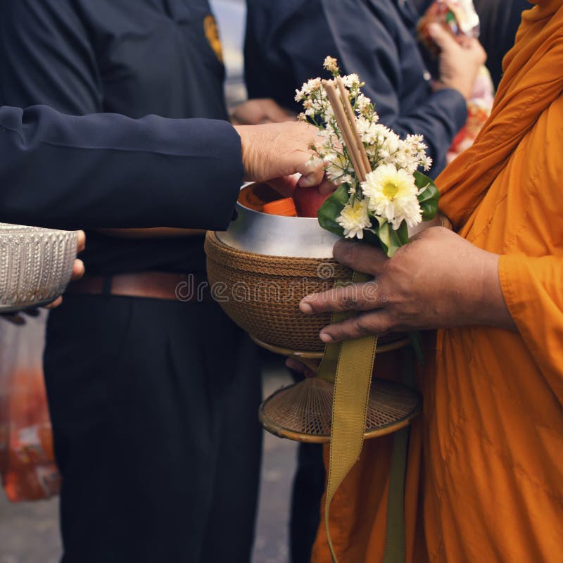 Make Merit Make Offerings To the Monk in Buddhism Stock Photo - Image ...