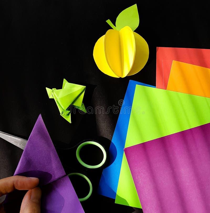 Make Paper Crafts from Origami Paper Stock Photo - Image of colorful ...