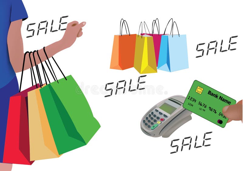 Make Purchases and Sales by Credit Card and Debit Card- Stock Vector ...