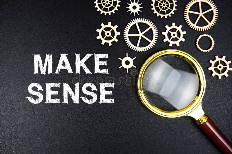 Make Sense Text Message with Magnifying Glass on Black Background Stock ...