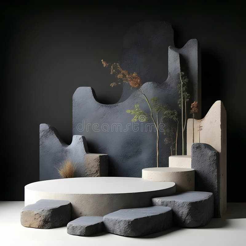 Chic Eco Podium Fabric-Clad, Irregular Shape, Dreamy Style Stock ...