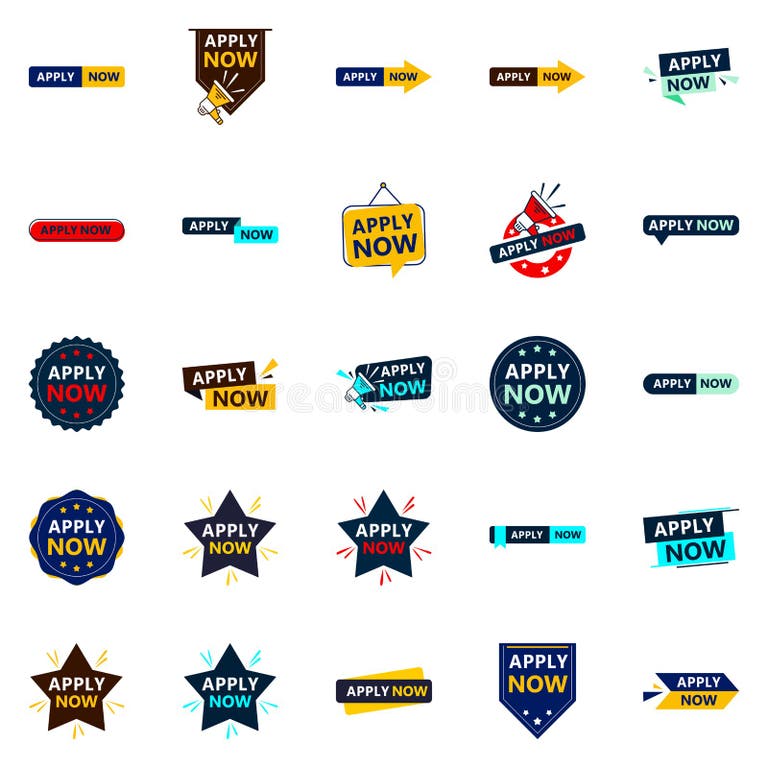 Make a Statement with Our Pack of 25 Apply Now Banners Stock Vector ...