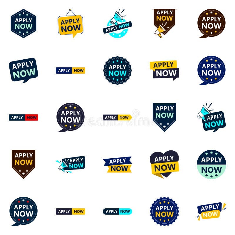 Make a Statement with Our Pack of 25 Apply Now Banners Stock Vector ...