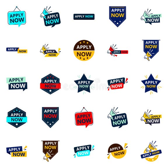 Make a Statement with Our Pack of 25 Apply Now Banners Stock Vector ...