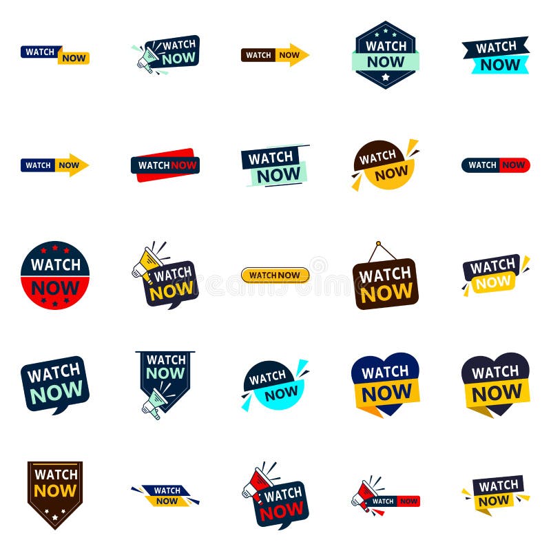 Make a Statement with Our Pack of 25 Watch Now Banners Stock Vector ...