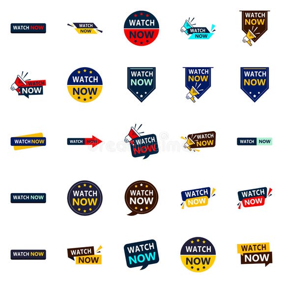 Make a Statement with Our Pack of 25 Watch Now Banners Stock Vector ...