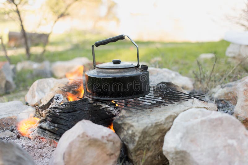 Tea Kettle on Open Fire stock image. Image of grill, spout - 17331427