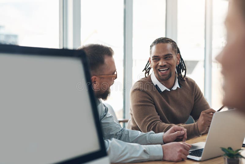 Always Make Time To Laugh, Even during Work. Two Handsome Businessmen ...