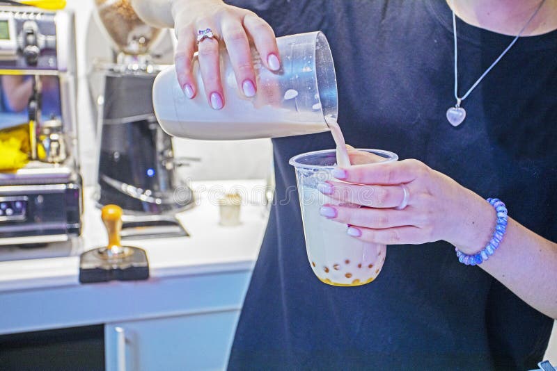 Make a Trendy Drink Bubble Tea for Children. Stock Image - Image of ...