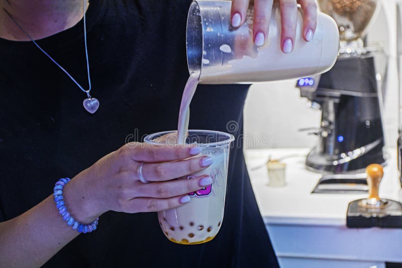 Make a Trendy Drink Bubble Tea for Children. Taiwanese Party Stock ...