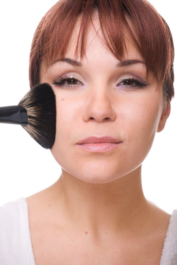 Female Face with Cosmetic Makeup Brushes Stock Image - Image of female ...