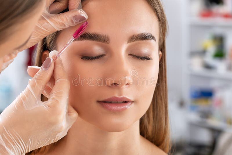 The Make-up Artist Does Long-lasting Styling of the Eyebrows of the ...