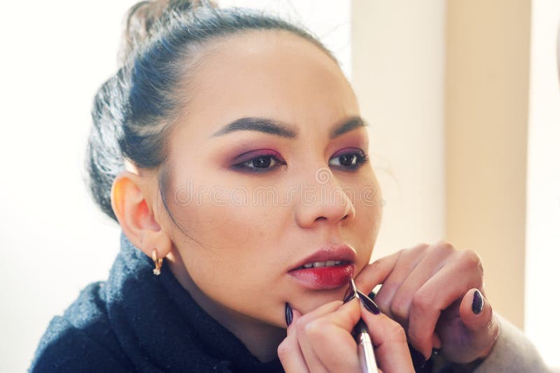 Make-up Artist Doing Models Makeup on the Street Stock Photo - Image of ...