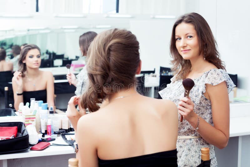 Make-up artist and model stock image. Image of mirror - 26742549